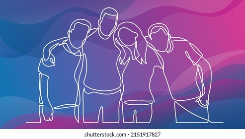 Continuous Line Drawing Team Members Standing Stock Vector (Royalty ...