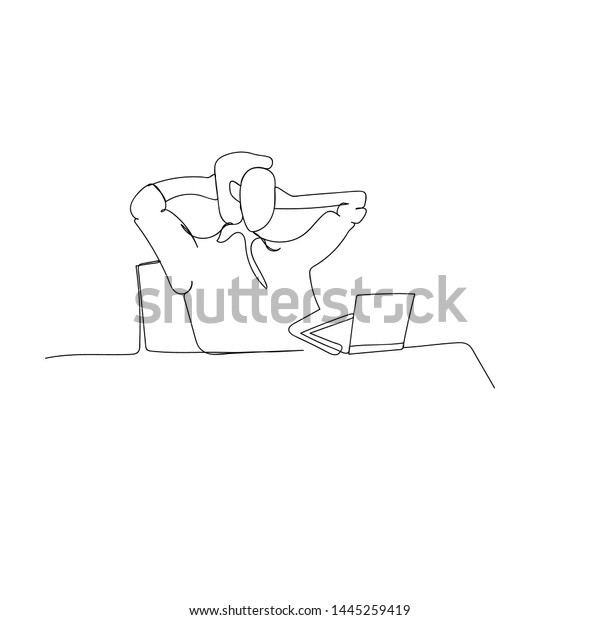 continuous line drawing of thinking behind laptop. isolated sketch ...