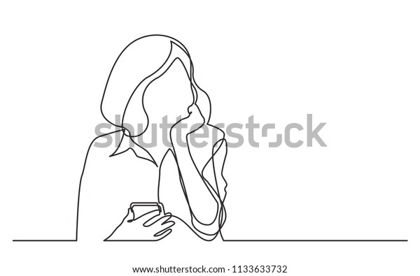 Continuous Line Drawing Thinking Woman Holding: เวกเตอร์สต็อก (ปลอดค่า ...