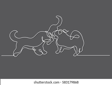 Continuous Line Drawing Three Dogs Playing 스톡 벡터(로열티 프리) 583179868