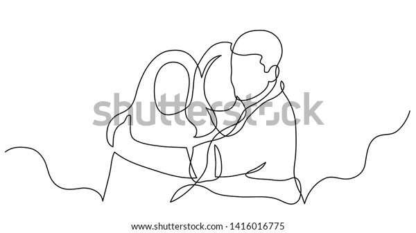 Continuous Line Drawing Three Friends Hugging Stock Vector (Royalty ...