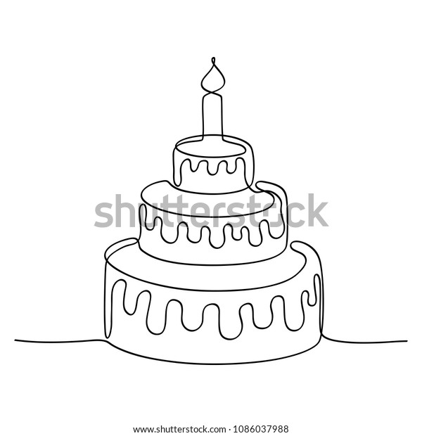 Continuous Line Drawing Tiered Birthday Cake Stock Vector (Royalty Free ...