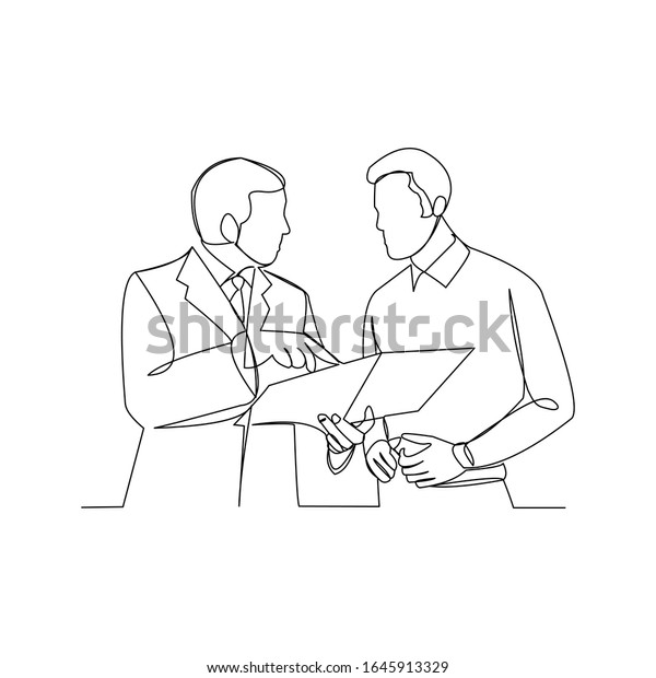 Continuous Line Drawing Two Businessman Talking Stock Vector (Royalty ...