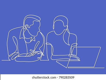 Continuous Line Drawing Two Coworkers Talking Stock Vector (Royalty ...