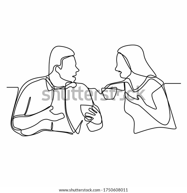 Continuous Line Drawing Two Coworkers Having Stock Vector (Royalty Free ...