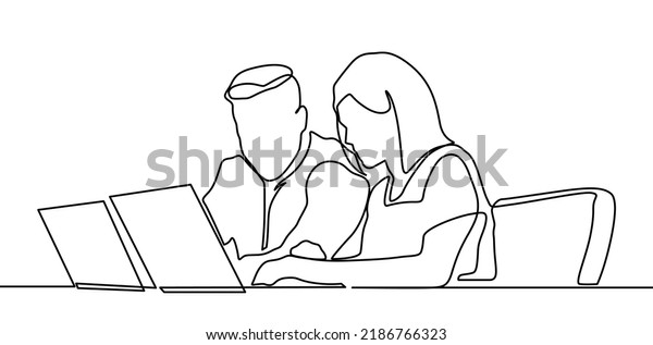 Continuous Line Drawing Two Employees Talking Stock Vector (Royalty ...