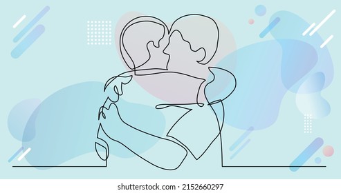 Continuous Line Drawing Two Friends Meeting Stock Vector (Royalty Free ...