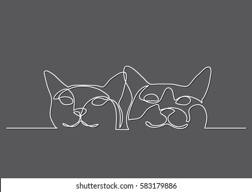 Continuous Line Drawing Two Happy Cats Stock Vector (Royalty Free ...