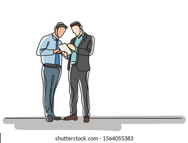 Continuous Line Drawing Two Men Standing Stock Vector (Royalty Free ...