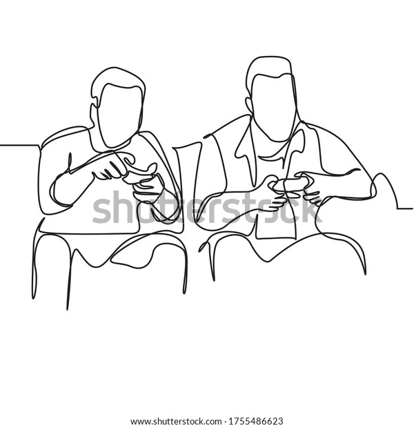 Continuous Line Drawing Two Men Playing Stock Vector (Royalty Free ...