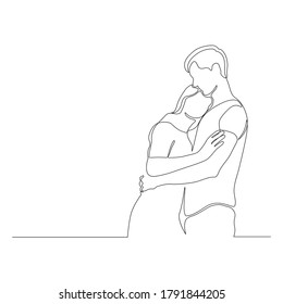 Vektor Stok Continuous Line Drawing Two People Hugging (Tanpa Royalti ...