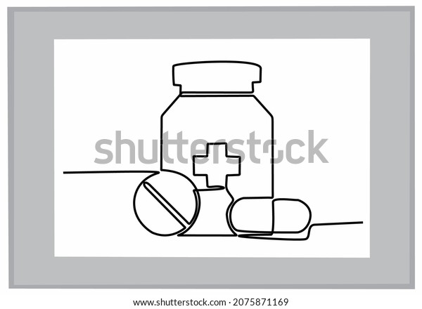 Continuous Line Drawing Vitamin Capsule Bottle Stock Vector (Royalty ...