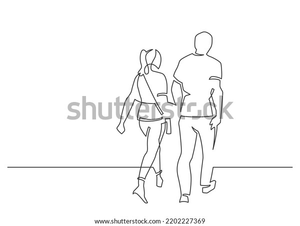 Continuous Line Drawing Walking Couple Vector Stock Vector (Royalty ...