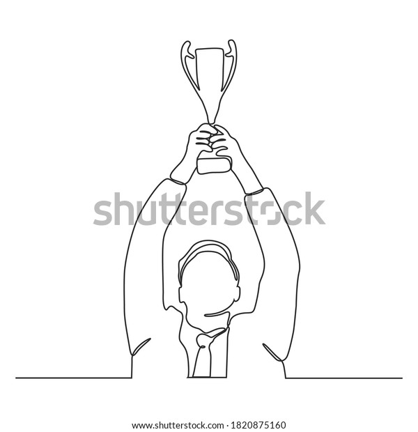 Continuous Line Drawing Winner Holding Raising Stock Vector (Royalty ...