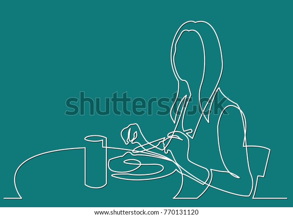 Continuous Line Drawing Woman Dining Restaurant Stock Vector (Royalty ...