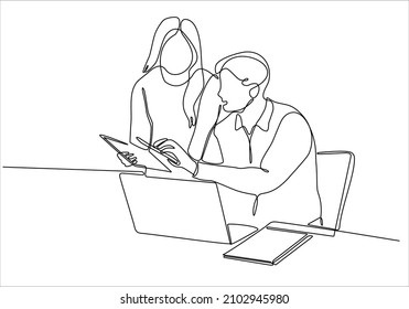 Continuous Line Drawing Woman Explaining Material Stock Vector (Royalty ...