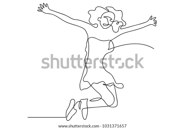 Continuous Line Drawing Woman Jumping Happy Stock Vector (Royalty Free ...