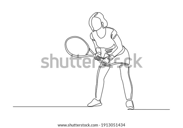 Continuous Line Drawing Woman Playing Tennis Stock Vector (Royalty Free ...