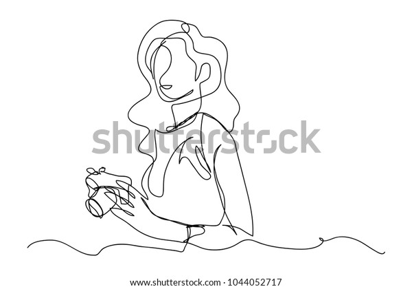 Continuous Line Drawing Woman Using Camera Stock Vector (Royalty Free ...