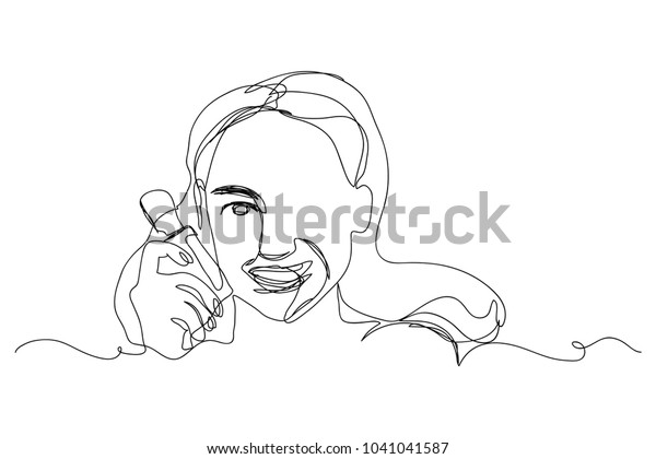 Continuous Line Drawing Women Making Beauty Stock Vector (Royalty Free ...