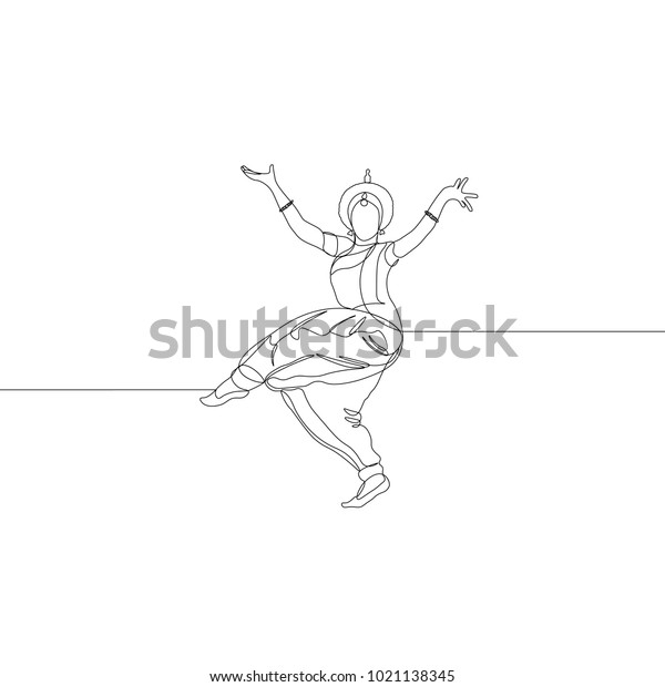 Continuous Line Drawing Womens Indian Dance Stock Vector (Royalty Free ...