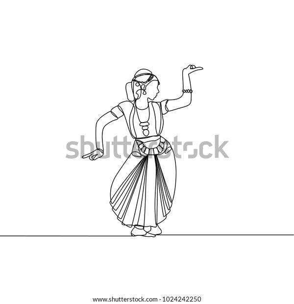 Continuous Line Drawing Womens Indian Dance Stock Vector (Royalty Free ...