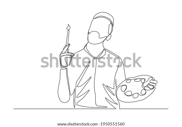 Dibujo continuo de un pintor joven.: vector de stock (libre de regalías ...