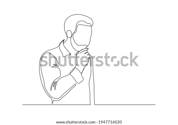 Continuous Line Drawing Young Pensive Male Stock Vector (Royalty Free ...