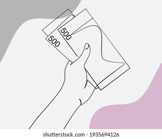 Continuous Line Hands Giving Money Drawing Stock Vector (Royalty Free ...