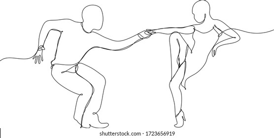 Continuous Line Illustration Modern Dancers Couple Stock Vector