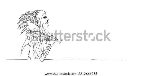 Continuous Line Indian Tribes One Line Stock Vector (Royalty Free ...