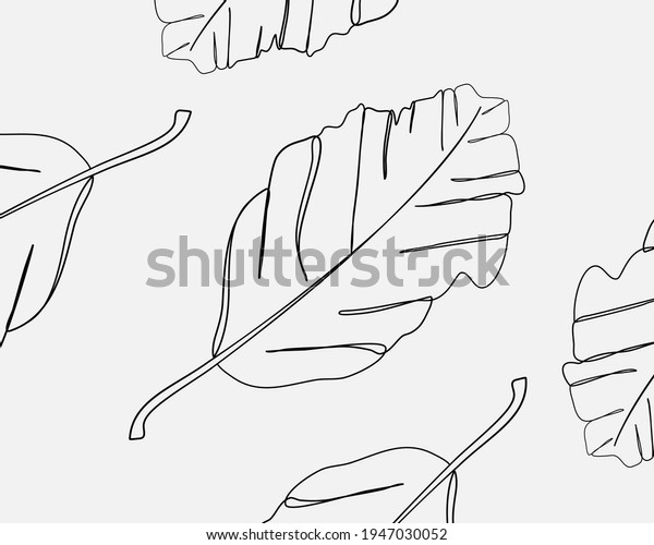 Continuous Line Leaves Plant Drawing Set Stock Vector (Royalty Free ...