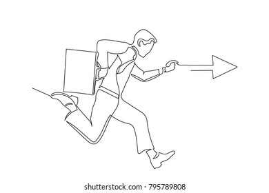 Continuous Line Man Briefcase Running Direction Stock Vector (Royalty ...