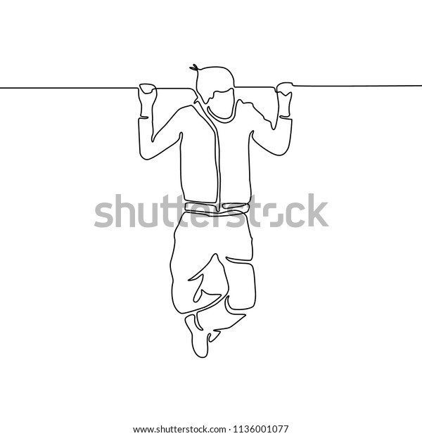 Continuous Line Man Hanging On Horizontal Stock Vector (Royalty Free ...