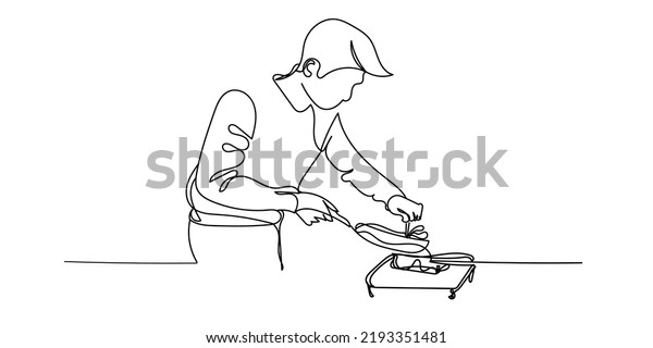 Continuous Line Men Cooking Line Drawing Stock Vector (Royalty Free ...