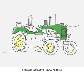 Continuous Line Old Green Tractor Yellow Stock Vector (Royalty Free ...