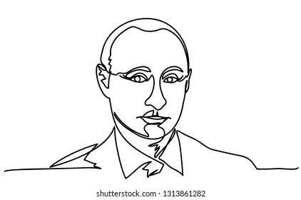 Vektor Stok Continuous Line Portrait Vladimir Putin President (Tanpa ...
