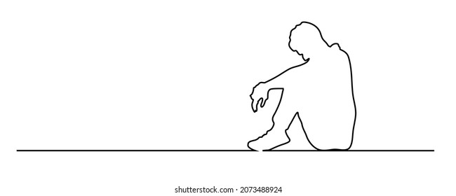 Continuous Line Sad Depressed Person Stock Vector (Royalty Free ...