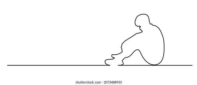 Continuous Line Sad Depressed Person Stock Vector (Royalty Free ...