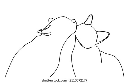 Continuous Line Two Cats Love Each Stock Vector (Royalty Free ...