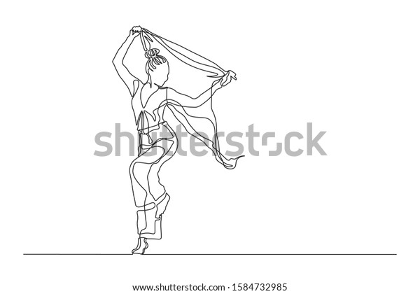 Continuous Line Woman Dancing Fabric Hand Stock Vector (Royalty Free ...