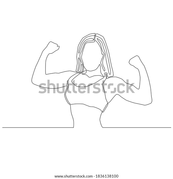 Continuous Line Woman Flexing Her Muscles Stock Vector (Royalty Free ...