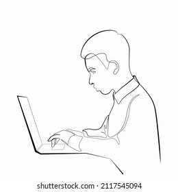 Continuous Line Working Computers Company Employee Stock Vector ...