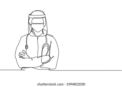 Continuous One Line Doctor Ppe Suit Stock Vector (Royalty Free ...