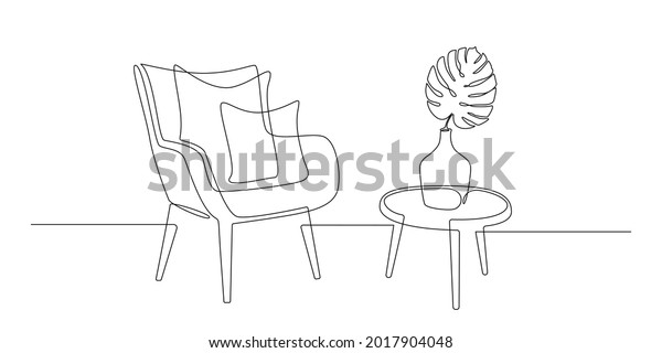 Continuous One Line Drawing Armchair Cushions Stock Vector (Royalty ...