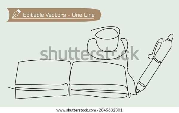 Continuous One Line Drawing Books Pen Stock Vector (Royalty Free ...