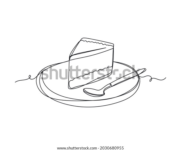 Continuous One Line Drawing Cheesecake Delicious Stock Vector (Royalty ...