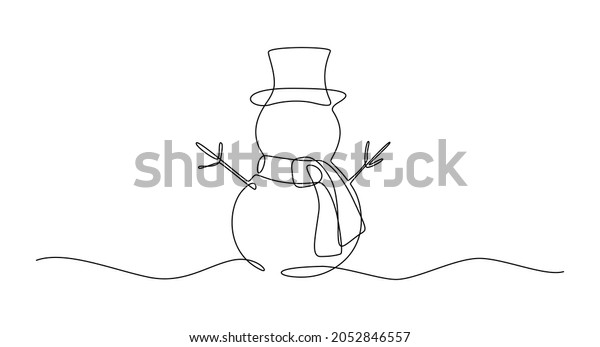 Continuous One Line Drawing Christmas Snowman Stock Vector (Royalty ...