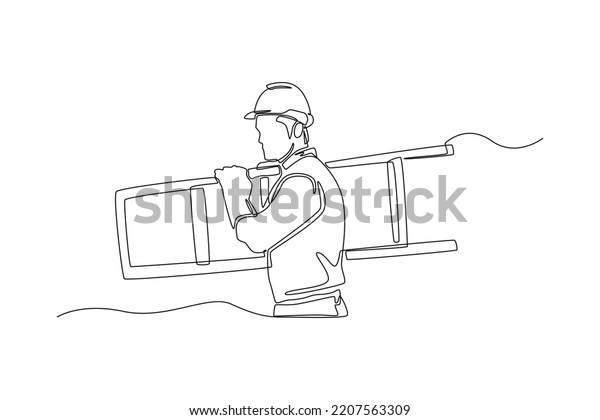 Continuous One Line Drawing Construction Worker Stock Vector (Royalty ...