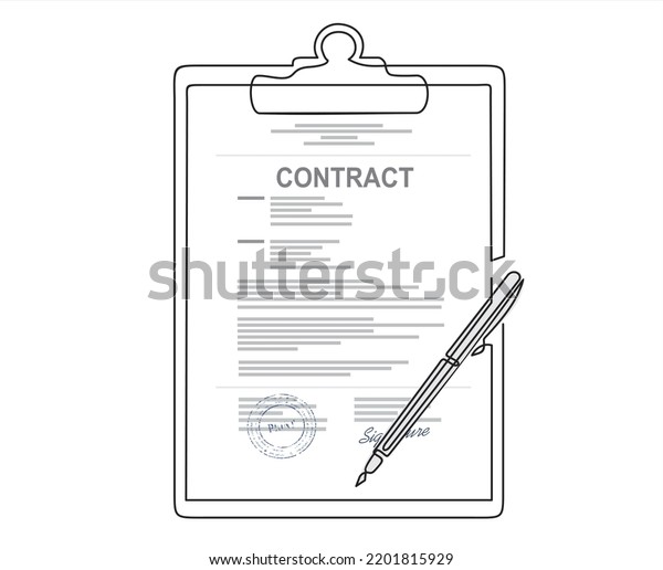 Continuous One Line Drawing Contract Icon Stock Vector (Royalty Free ...